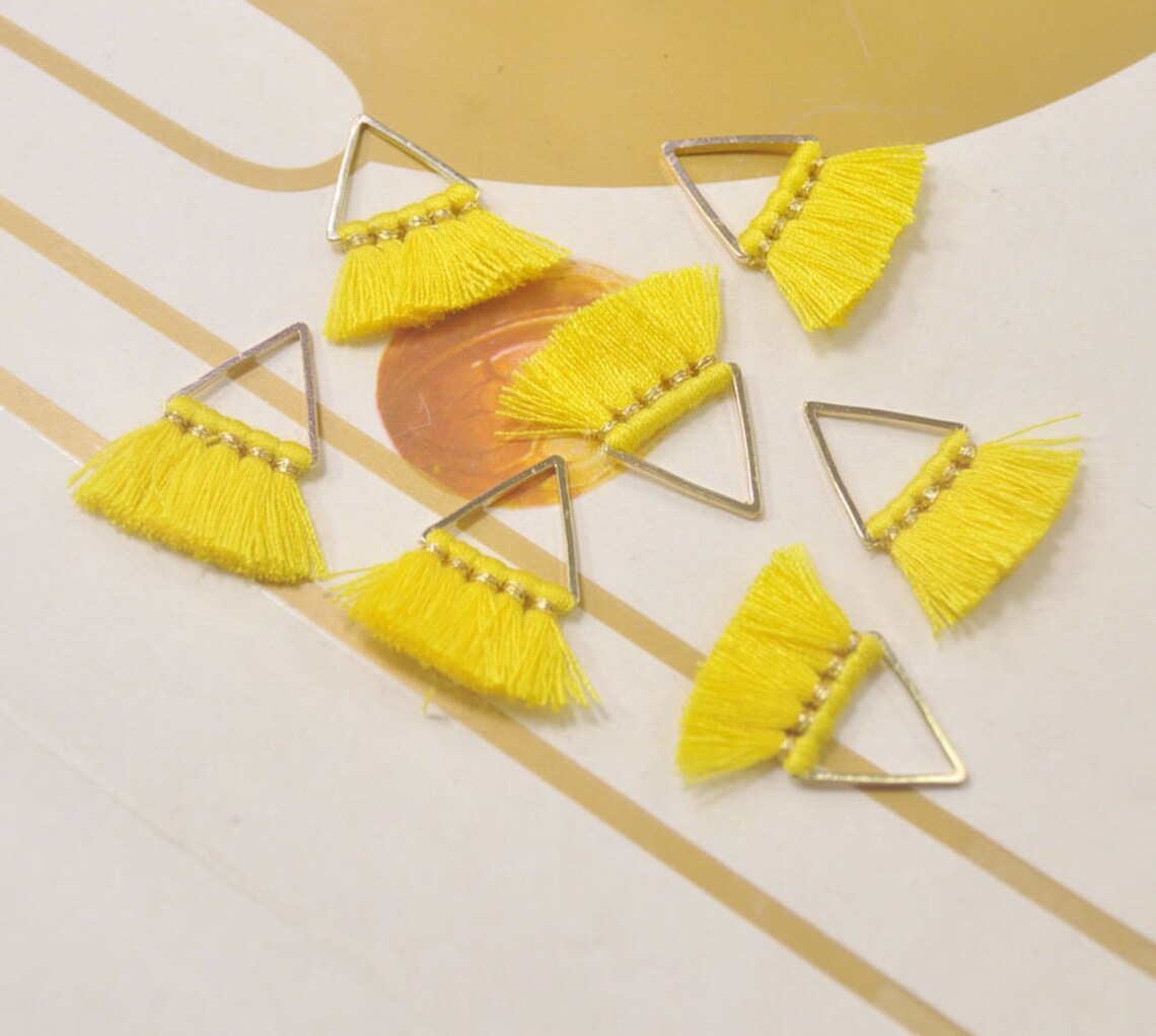 Yellow Tasselcotton Tasseltriangle Tassel Pendantearring | Etsy