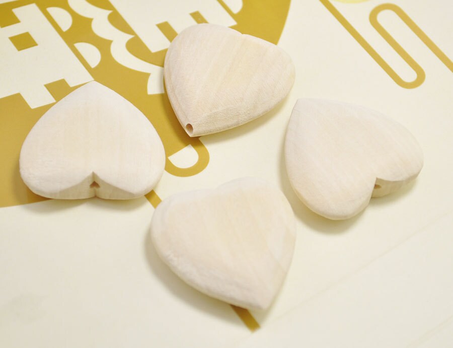 10pcs Large Love Heart Wood Bead Pendants.natural Unfinished Wooden ...