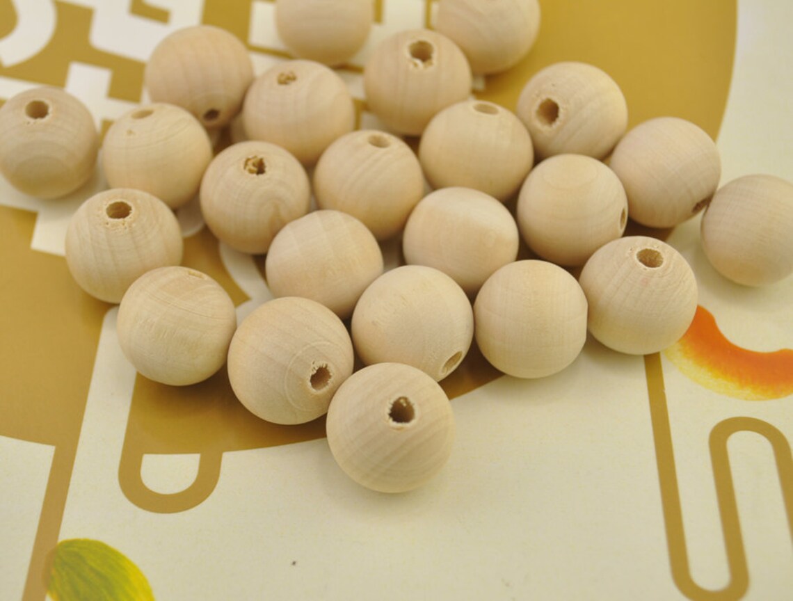 Wood Beads,18mm Round Natural Unfinished Wooden Beads,diy Beads - 50 ...