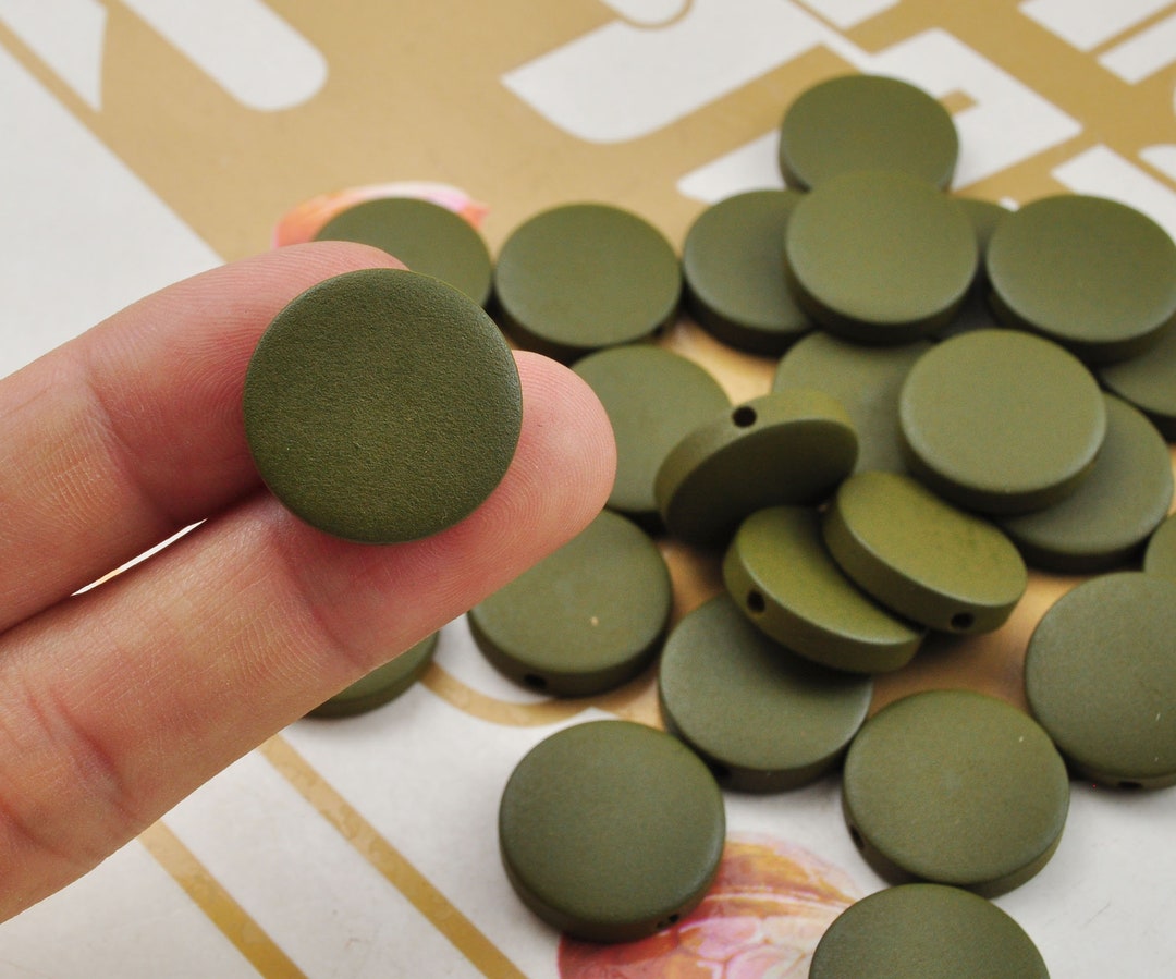 30 Pcs/100pcs Army Green Flat Round Wood Bead,painted Wood Circles ...