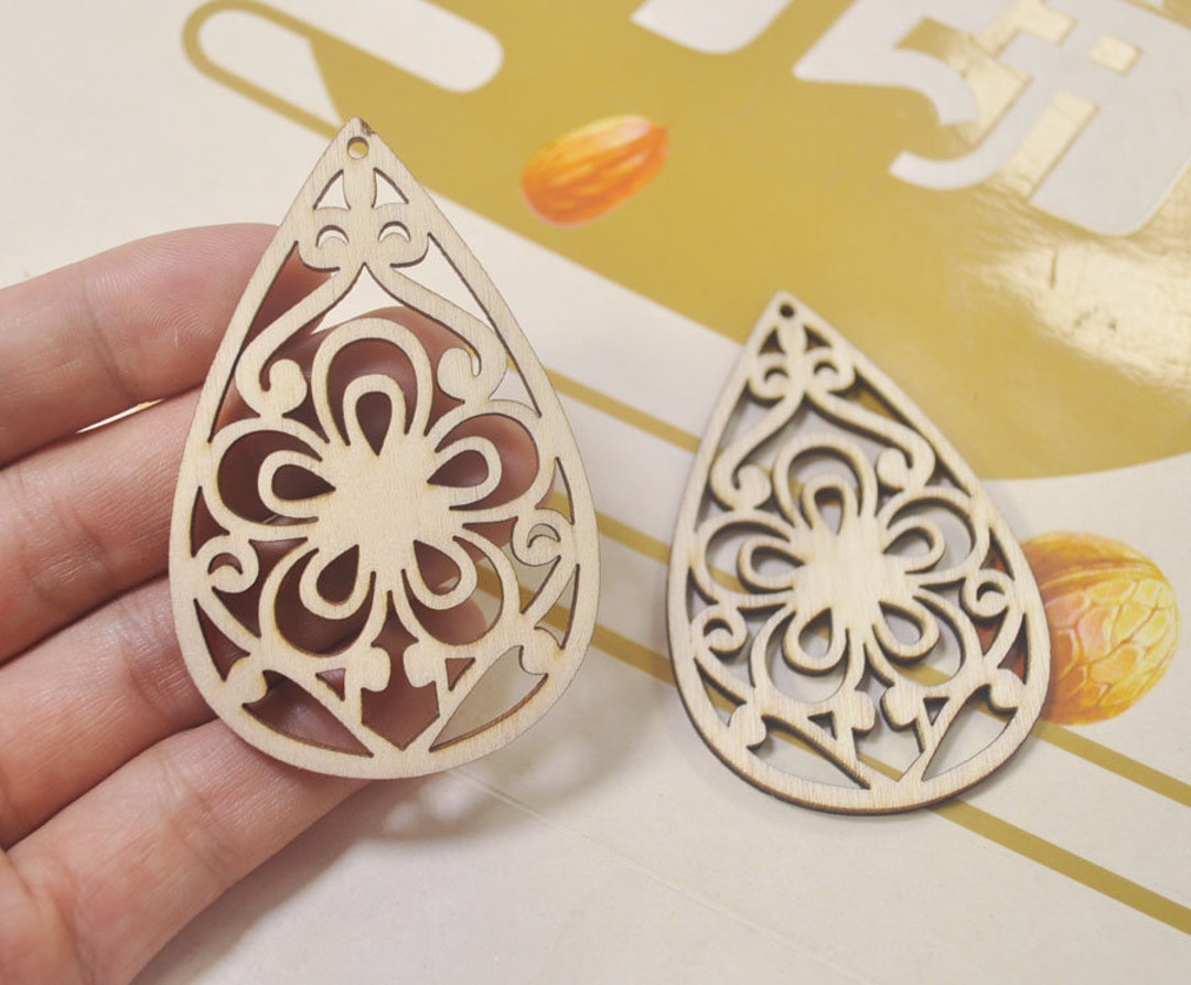 8pcs Wood Filigree Flower Teardrop, Jewelry Necklace Pendant Supply ...