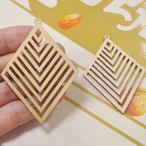 10pcs Natural Rhombus Pendant Unfinished Hollow Out Wood - Etsy