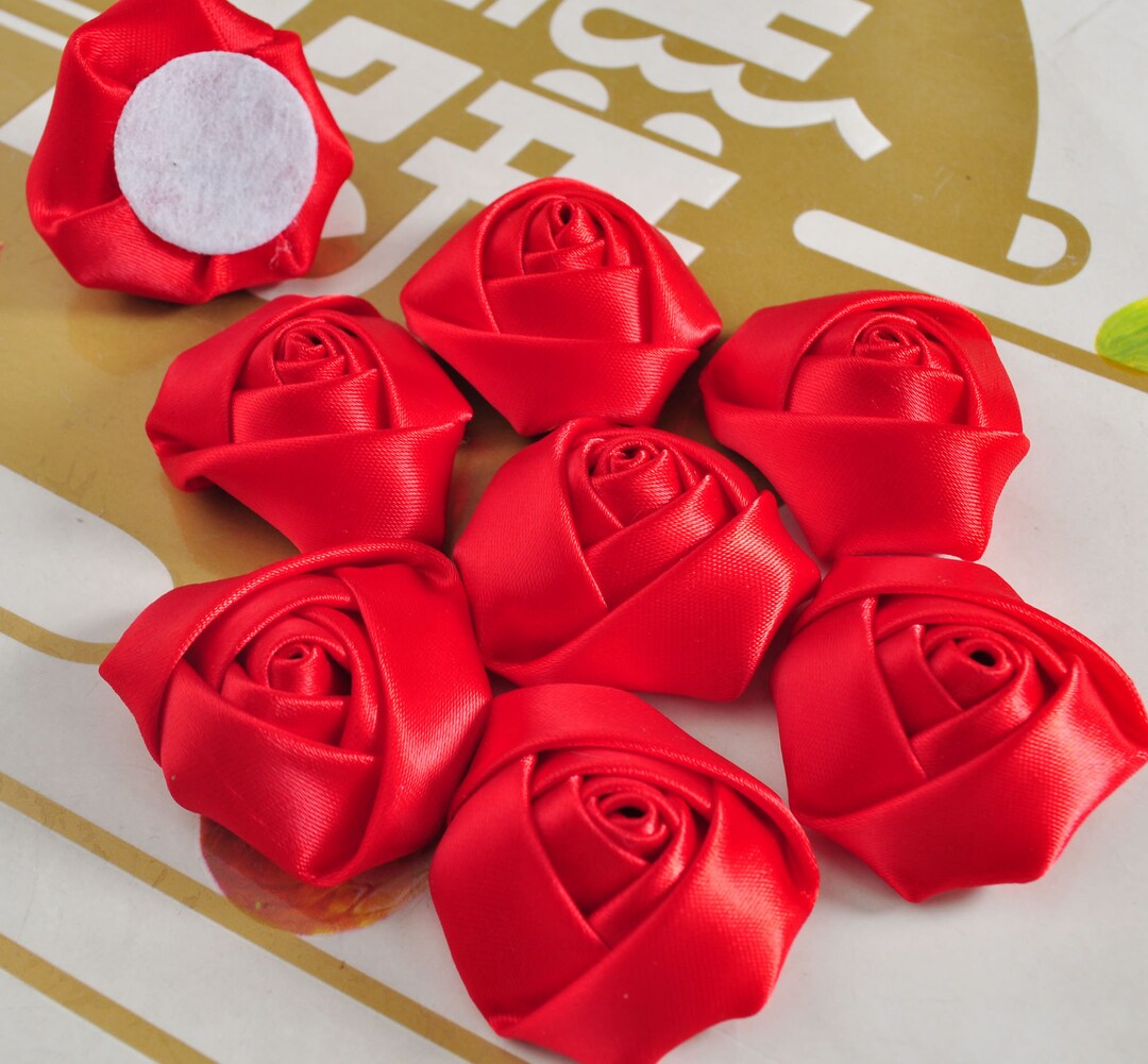 2-50 Red Satin Roses,flat Back Satin Ribbon Rose Flower，wedding ...