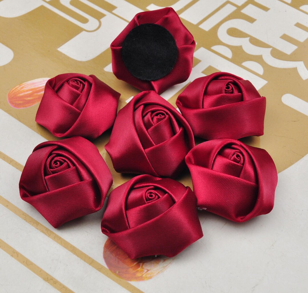 Claret Satin Roses,flat Back Satin Ribbon Rose Flower，wedding Bouquets ...