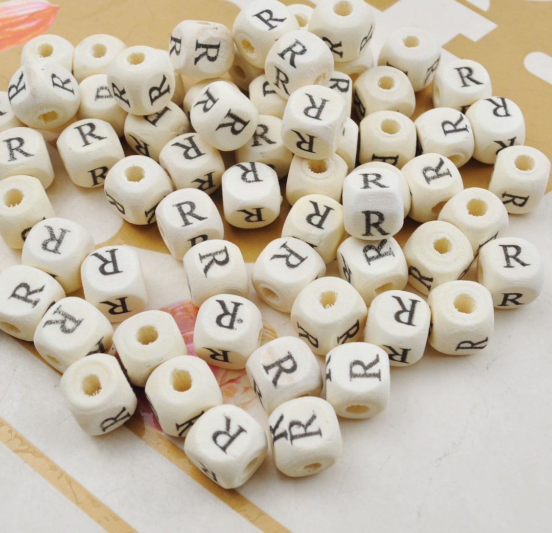 20-200 of R Letter Wood Letter Alphabet Square Beads , 10mm Natural ...