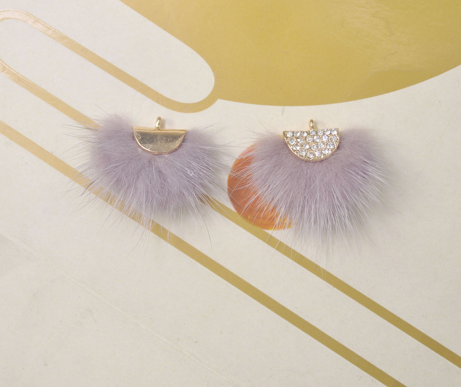 4PCS Lavender Fur Fan Shape with Rhinestone Faux Mink Pom | Etsy