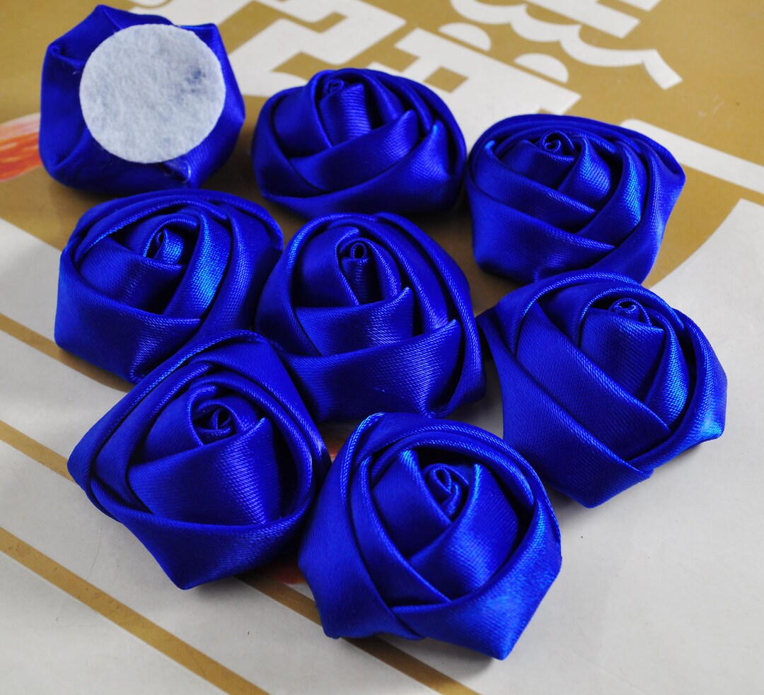 2-50 Royal Blue Satin Roses,flat Back Satin Ribbon Rose Flower，wedding ...