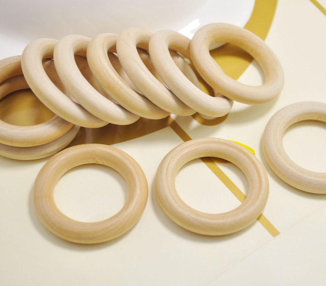 20pcs Round Wooden Rings -39mm Wooden Ring Natural Unfinished Wood ...