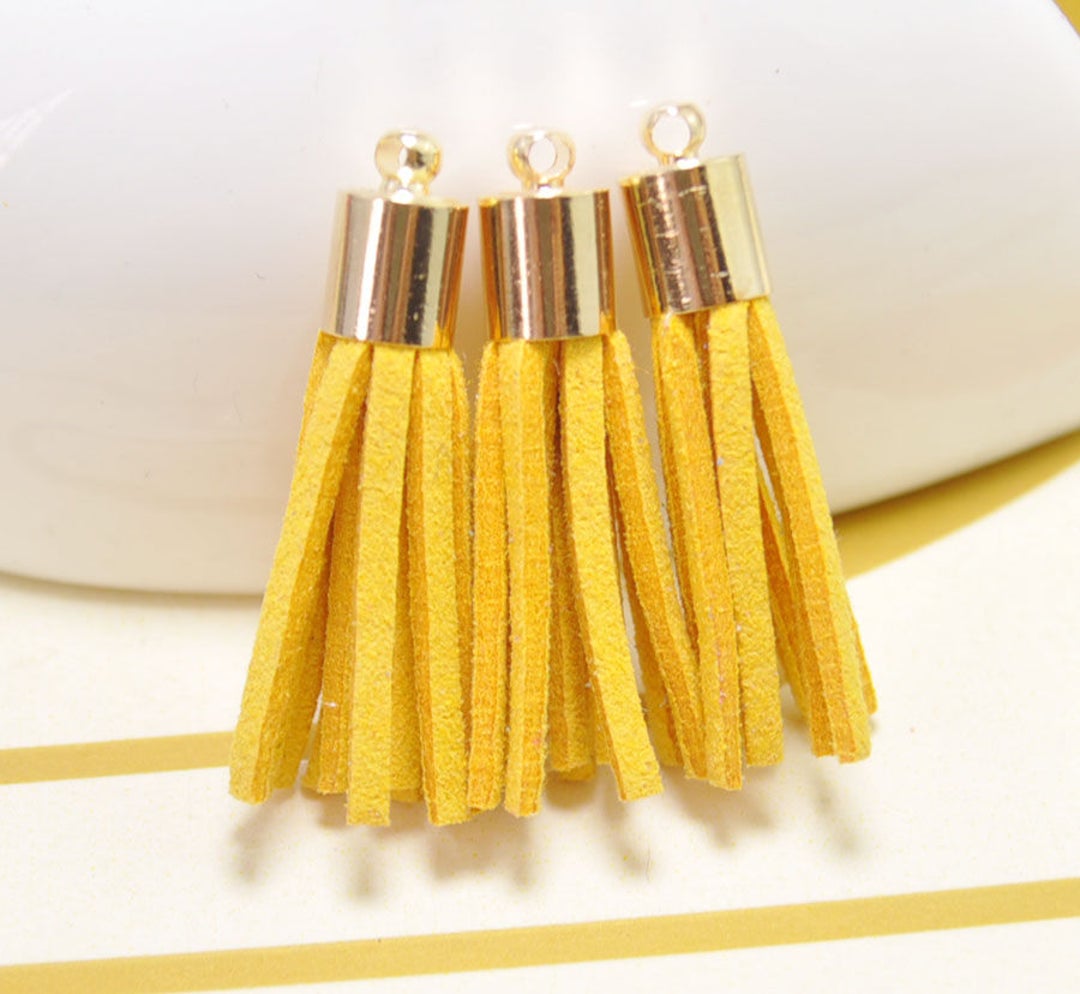 20pcs 35mm Gold Yellow Fringe Tassels,suede Tassel Pendant,gold Caps ...
