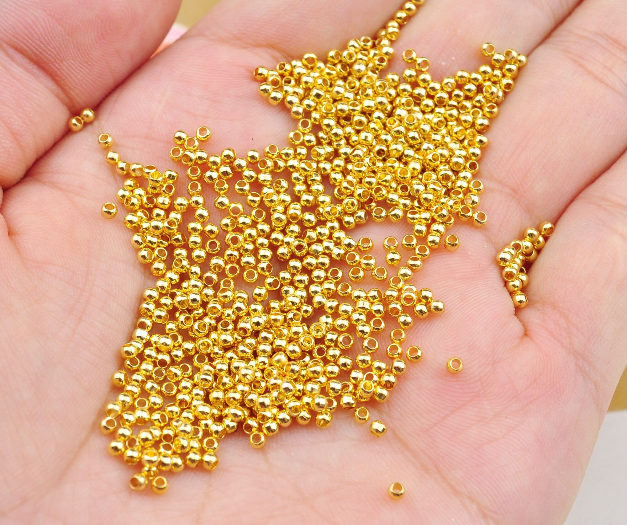 18k Real Gold Plated Round Beads,2mm 18k Gold Bead,spacer Beads Charms ...