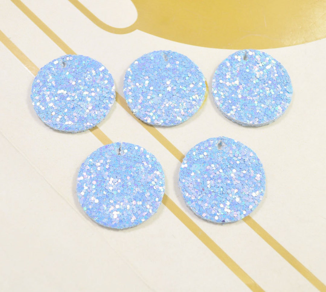 15pcs Sky Blue Glitter Leather Round Shaperound Earring - Etsy