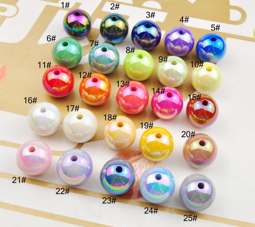 Shiny AB Plated Acrylic Beads,25 Colors 16mm Round Gumball Bubblegum ...