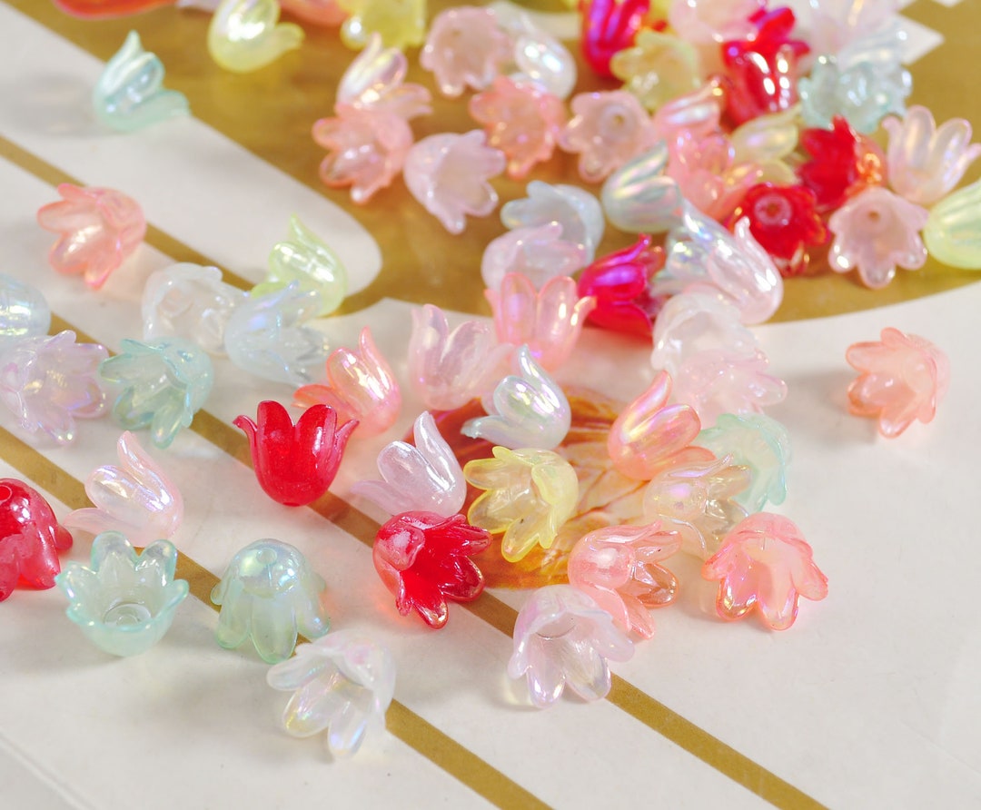 100/200pcs Bell Flower Bead Caps,acrylic Bead Ends,ab Color Acrylic ...