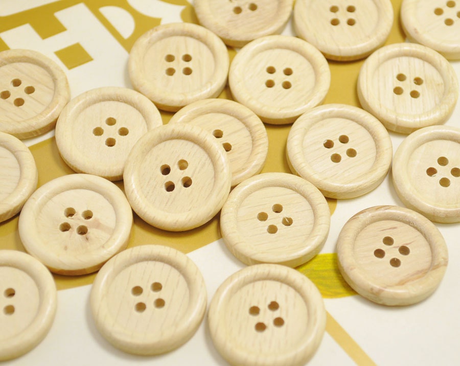 23mm Round Wood Buttons Pack of 50pcs Natural Unfinished Wooden Buttons ...