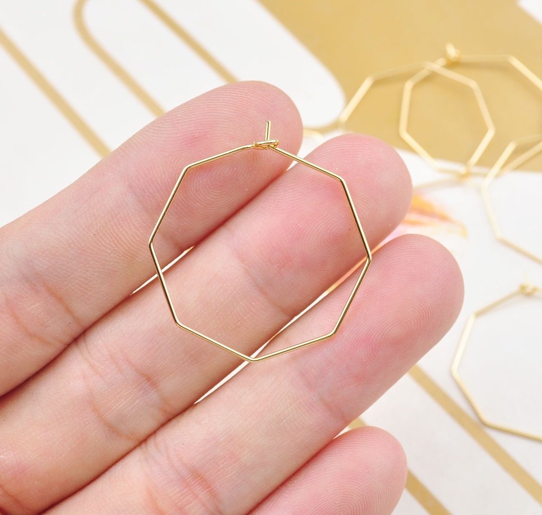 6pcs+ Real Gold Plated Brass Octagon Ear Wire, 18K Gold Earring Hoops ...