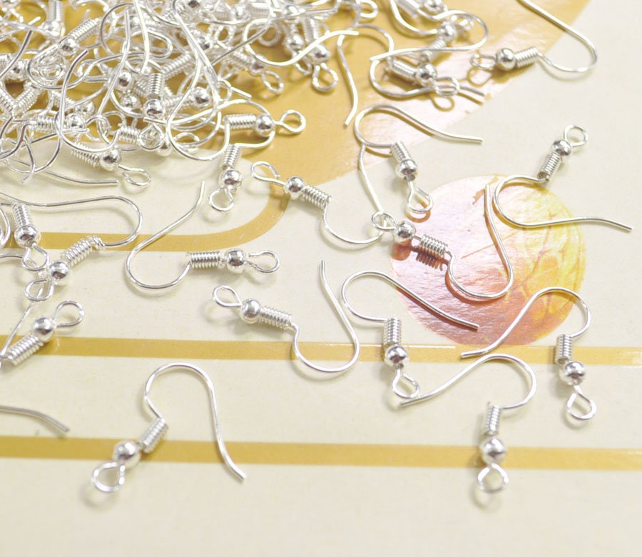 Earring Hooks, 200pcs Silver Color Earwire Ball and Coil Findings,fish ...