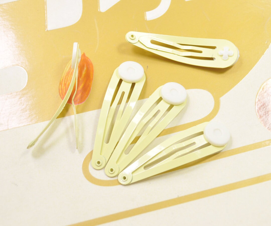 50pcs Blank Barrette Snap Clips With Glue Pads/light Yellow Hair Clip ...