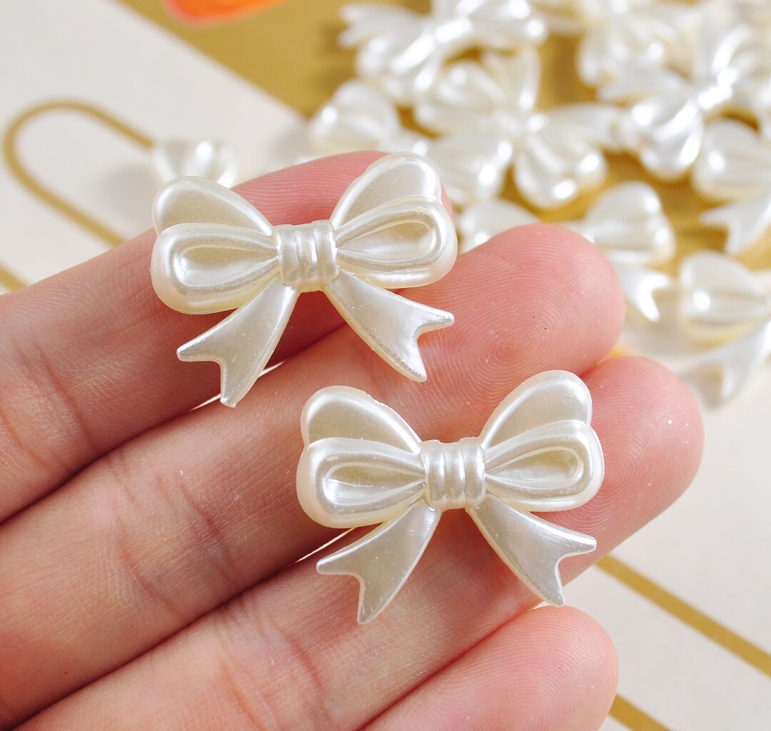 30pcs/50pcs/100pcs/200pcs White Bows,bow Beads,acrylic Ribbon Bow Beads ...