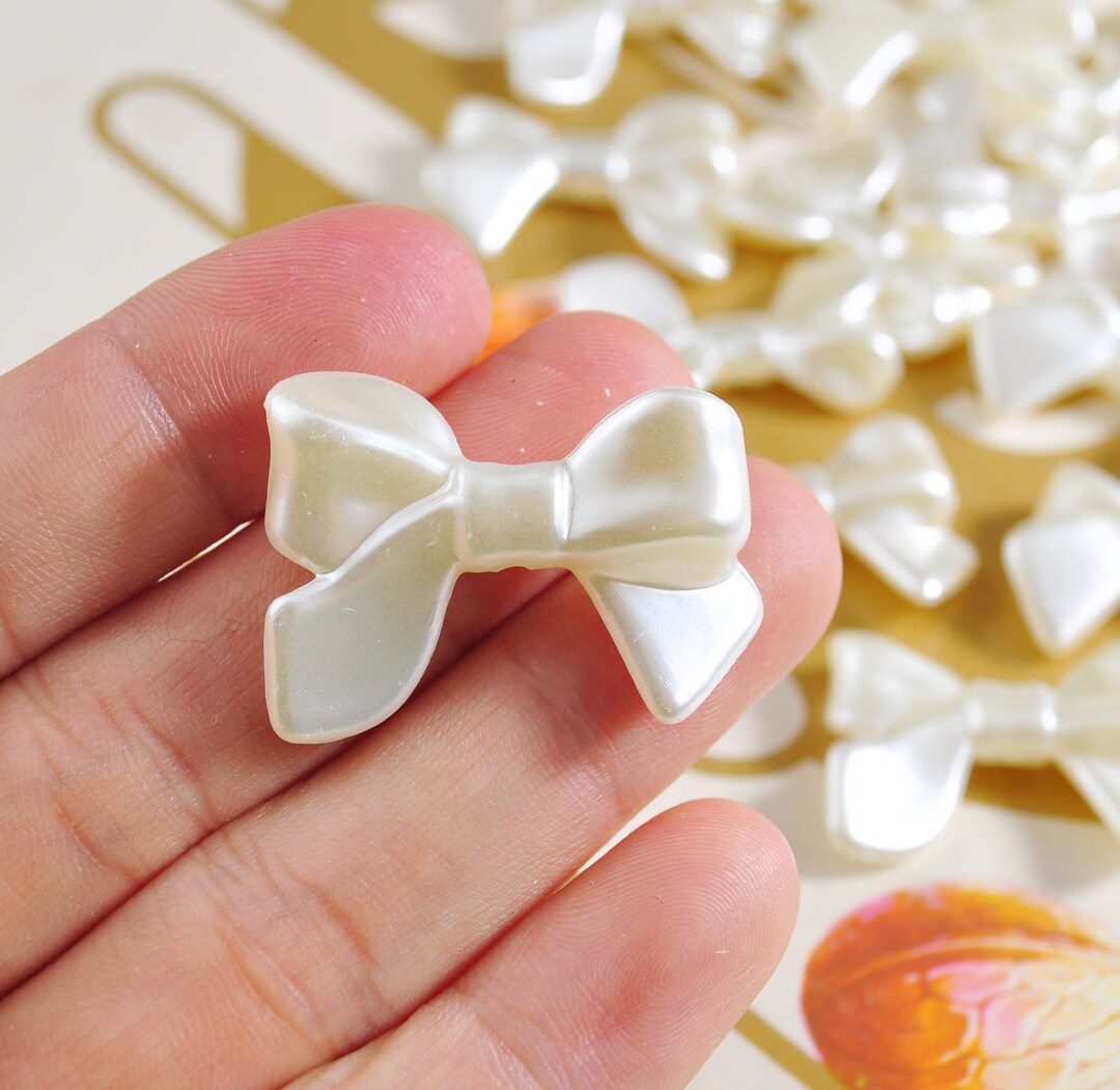 20pcs/50pcs/100pcs/200pcs White Bows,bow Beads,acrylic Ribbon Bow Beads ...