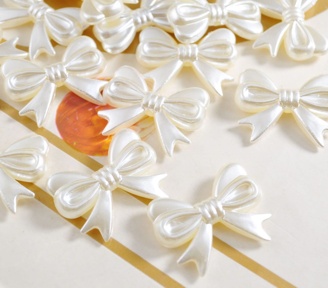 30pcs/50pcs/100pcs/200pcs White Bows,bow Beads,acrylic Ribbon Bow Beads ...