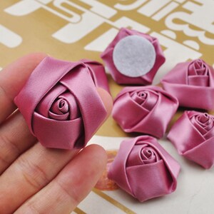 Deep Pink Satin Roses,flat Back Satin Ribbon Rose Flower，wedding ...