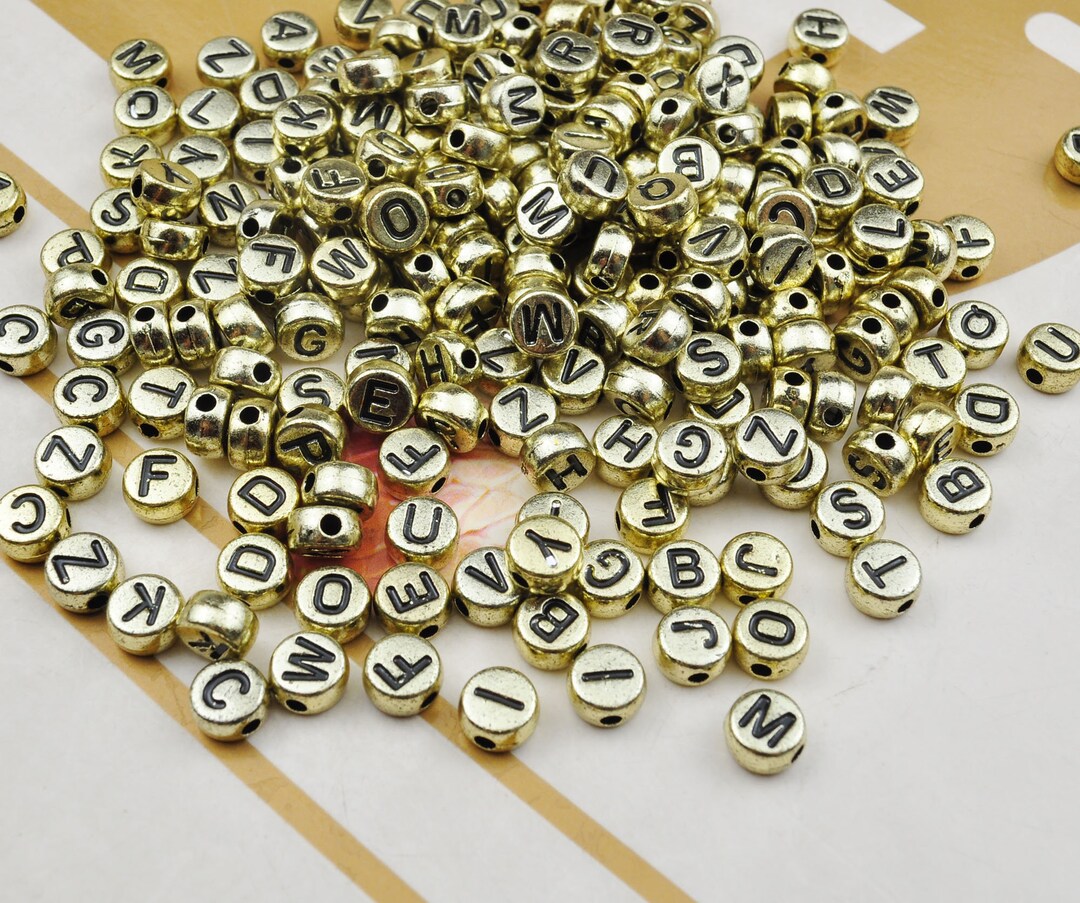 200 7mm Round Gold Color Alphabet Letter Beads, Acrylic Alphabet Letter ...