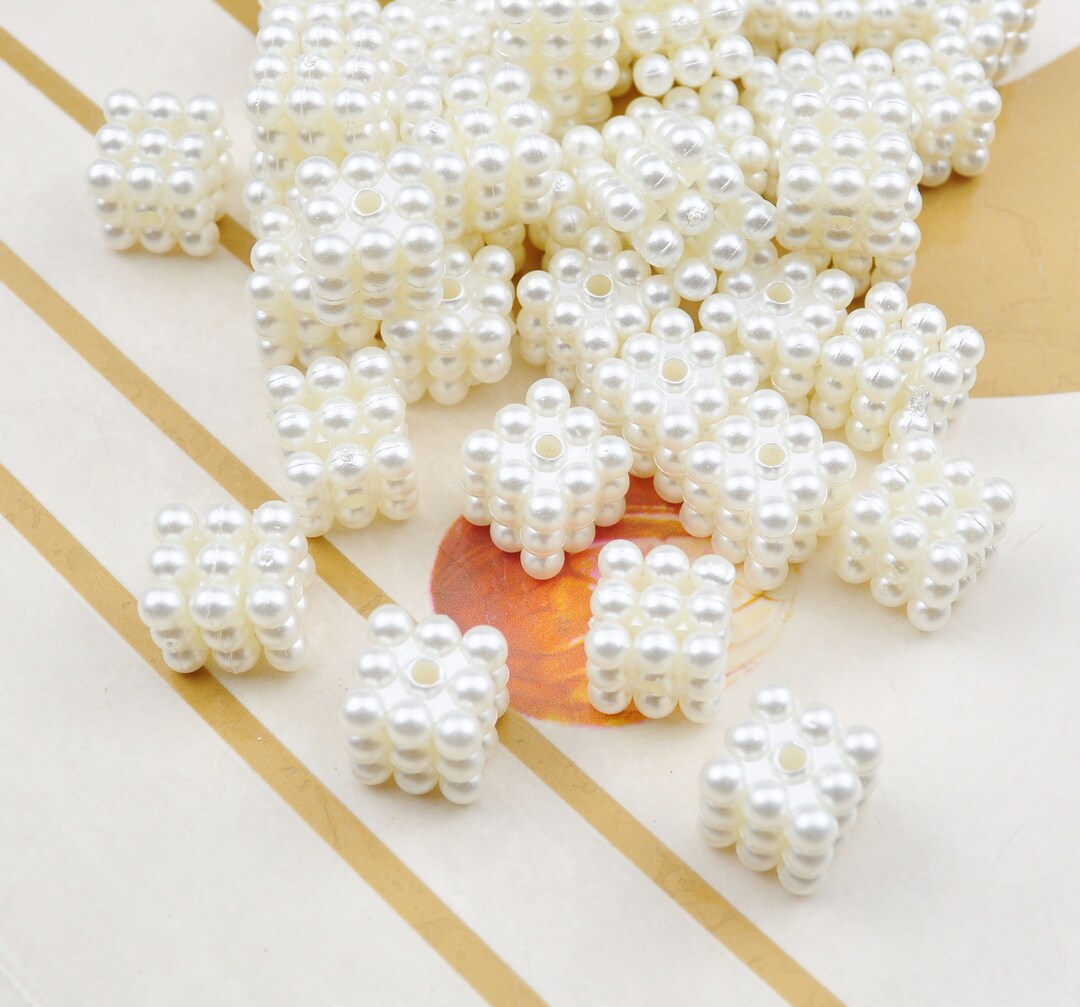 30-200pcs White Square Shape, Small Square Beads, Cubic Beads, Acrylic ...