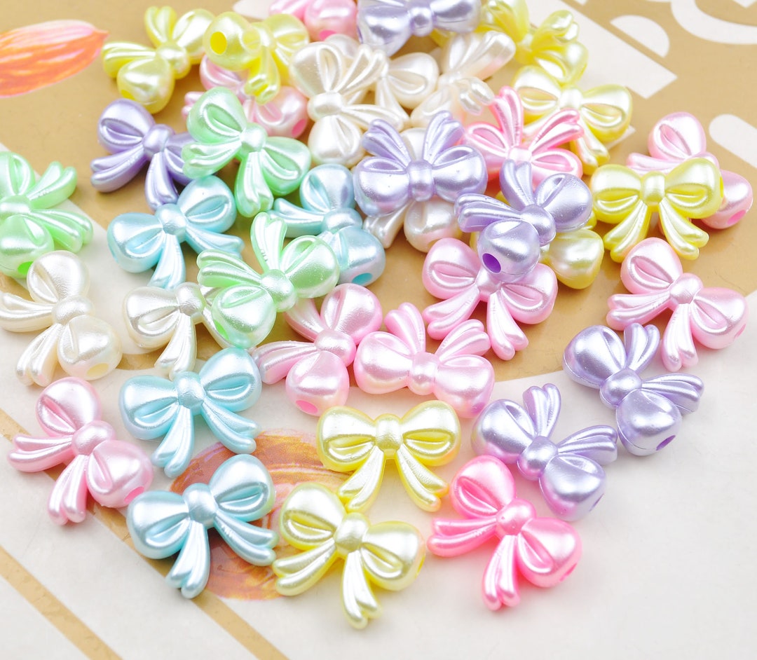 100pcs Mixed Bows,bow Beads,acrylic Ribbon Bow Beads,abs Pearl Colored ...