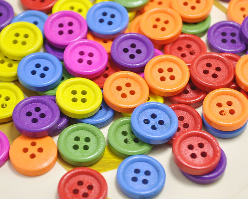 15mm Plain Wood Buttons Pack of 50pcs Mix Color Buttons. - Etsy