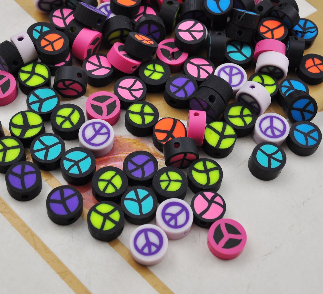 50 Peace Sign Polymer Clay Beads,peace Sign Beads,mixed Peace Sign ...