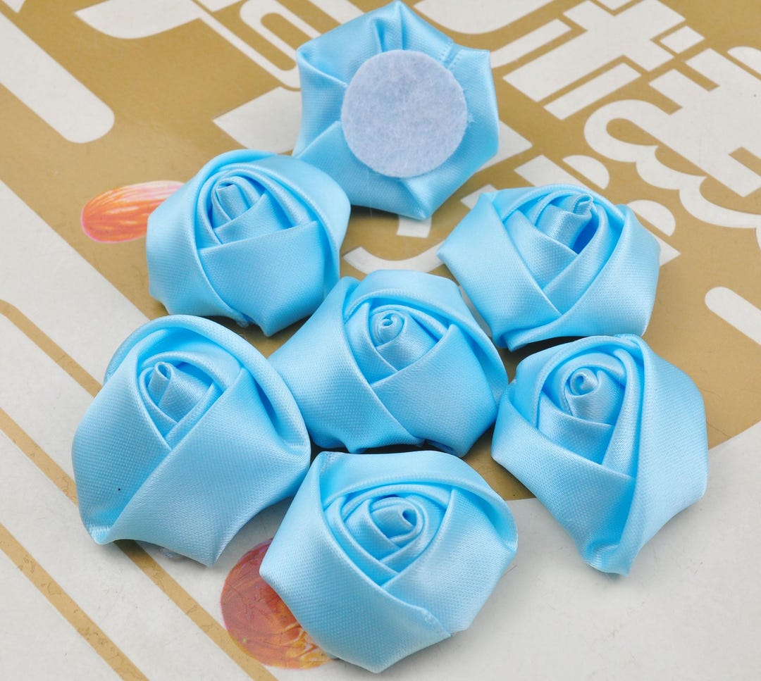 Light Blue Satin Roses,flat Back Satin Ribbon Rose Flower，wedding ...