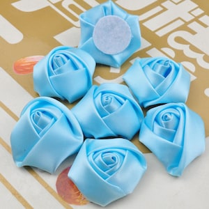 Light Blue Satin Roses,flat Back Satin Ribbon Rose Flower，wedding ...