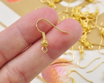 20pcs 18K Gold Plated Earring Hooksfish Hooks brass Earring Findingsreal Gold Plated Ear Wireear Wires With Ball Beads 18x20mm Etsy