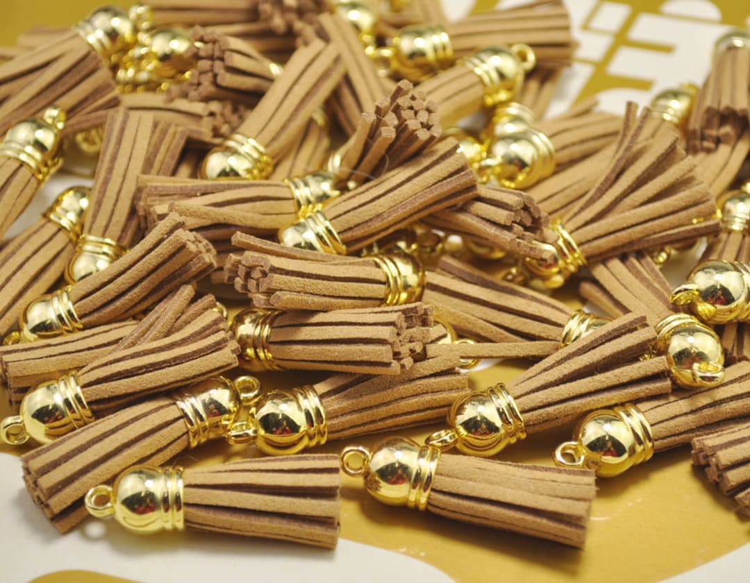 20pc 38mm Light Brown Tassels,gold Caps Faux Leather Charms,fringe ...