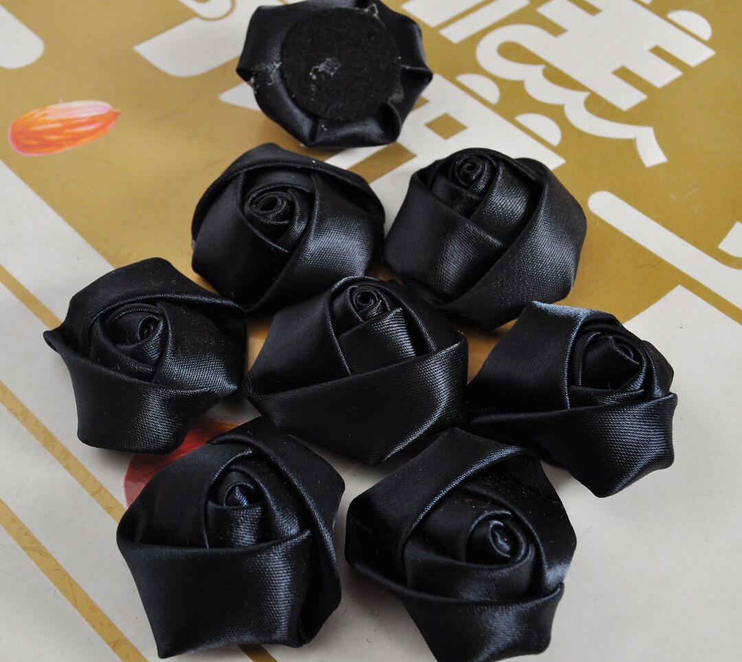 2-50 Black Satin Roses,flat Back Satin Ribbon Rose Flower，wedding ...