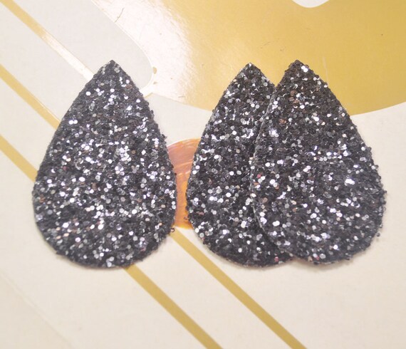 8pcs Silver With Black Glitter Leather Teardrop Shapeteardrop | Etsy