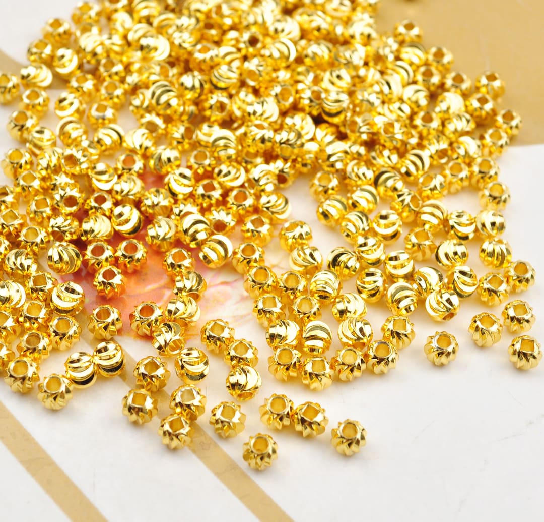 18k Real Gold Plated 4mm Gold Handmade Bali Style Faceted Round Beads ...