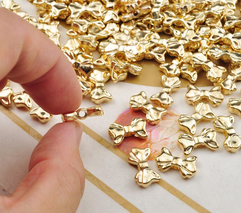 100pcs/200pcs Small Gold Bows,bow Beads,acrylic Ribbon Bow Beads ...