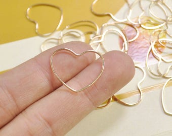 50pcs KC Gold Plated Heart Shape Wire Charms, Heart Ring Connector,flat ...
