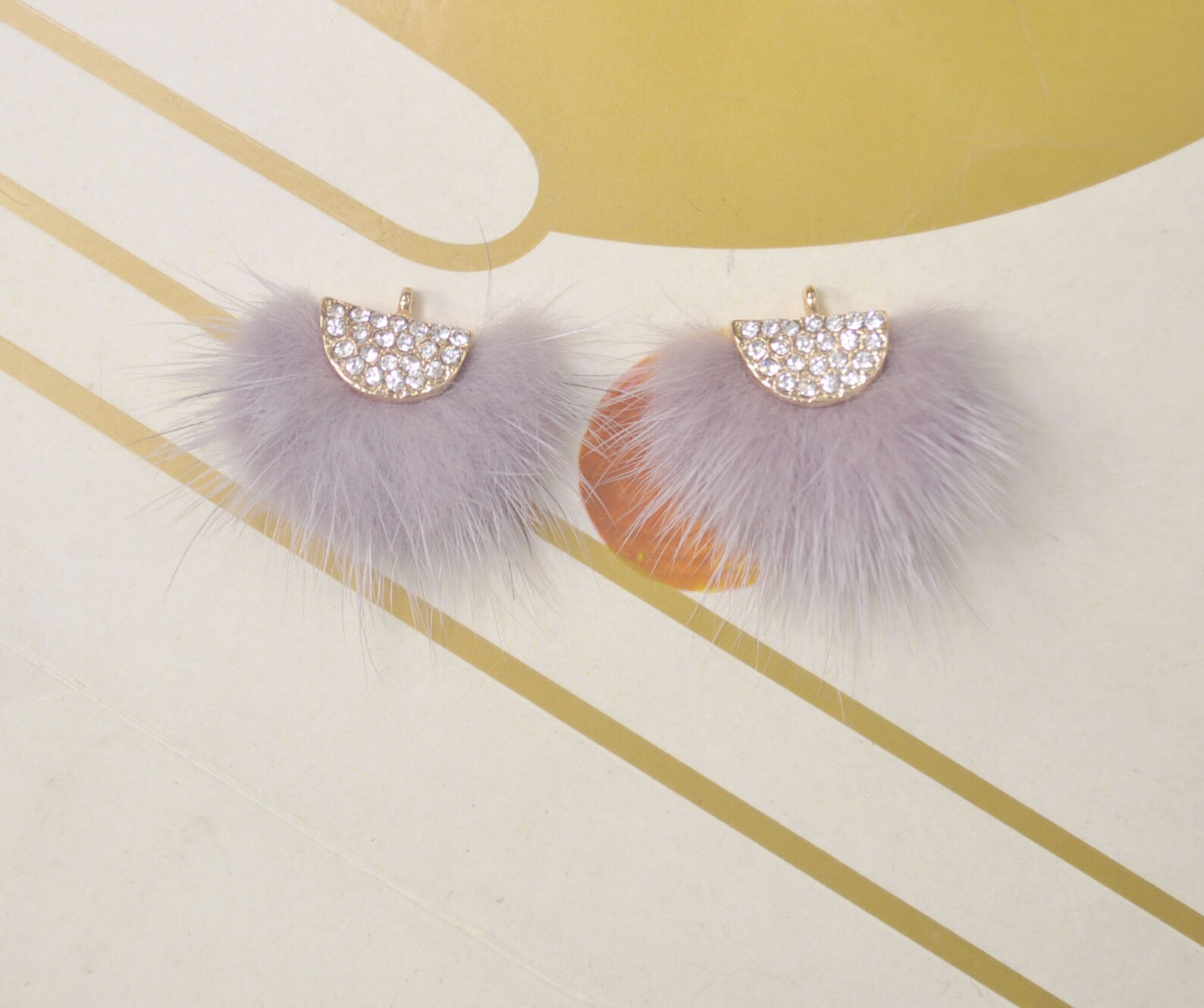 4PCS - Lavender Fur Fan Shape With Rhinestone, Faux Mink Pom Pom Tassel ...