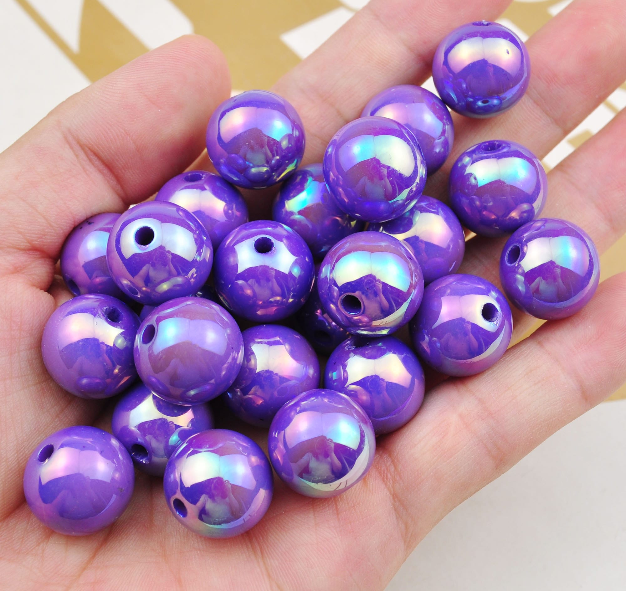 Shiny AB Plated Acrylic Beads,25 Colors 16mm Round Gumball Bubblegum ...