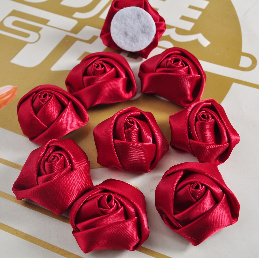 2-50 Wine Red Satin Roses,flat Back Satin Ribbon Rose Flower，wedding ...