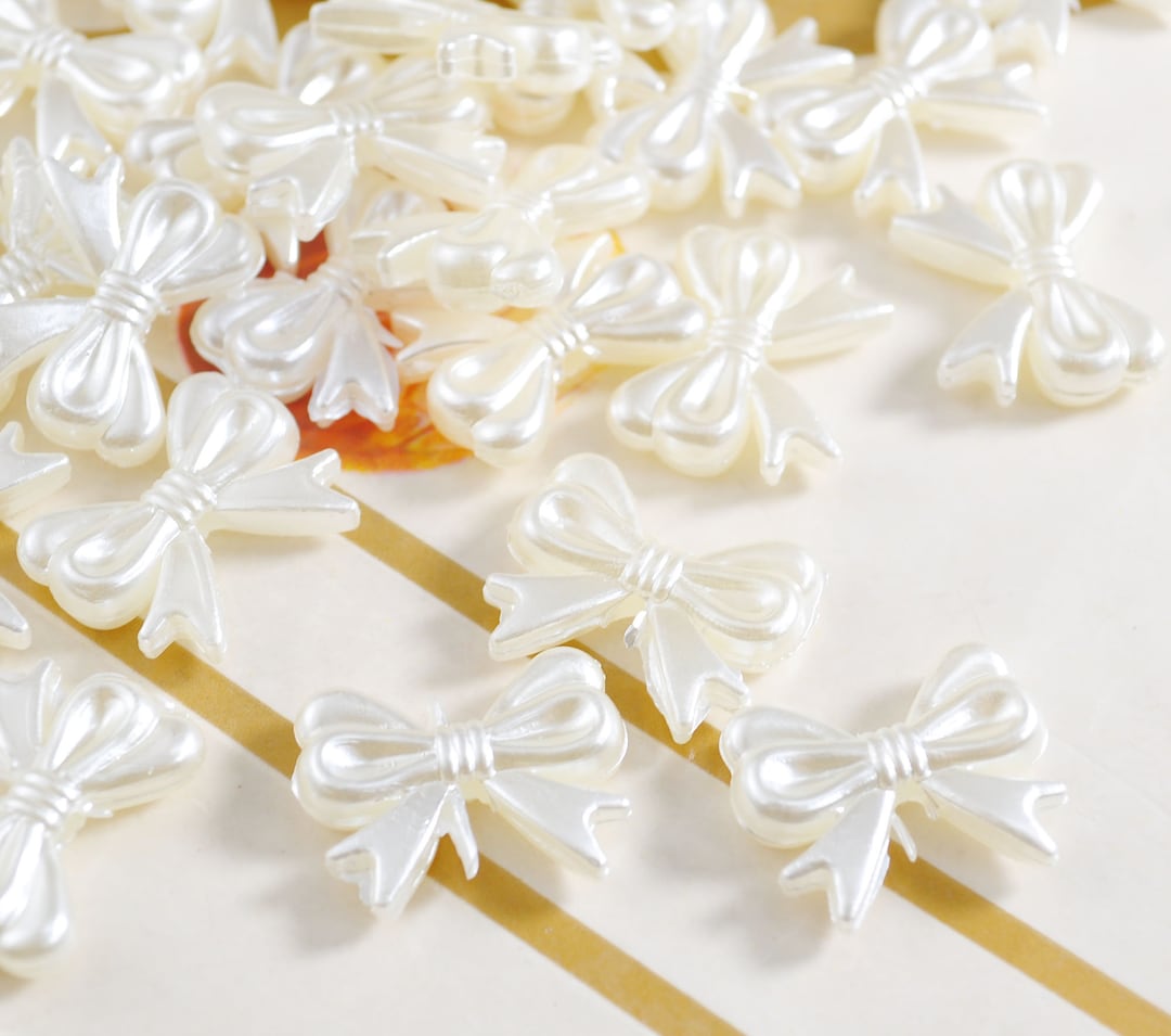 50pcs/100pcs/200pcs Small White Bows,bow Beads,acrylic Ribbon Bow Beads ...