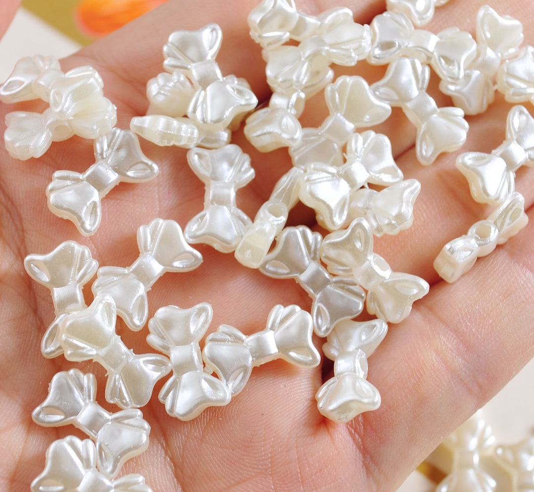 100pcs/200pcs Small White Bows,bow Beads,acrylic Ribbon Bow Beads,abs ...