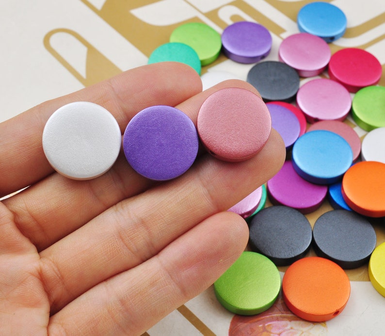 13 Colors,wood Beads,flat Round Pearlescent Wood Bead,painted Wood ...