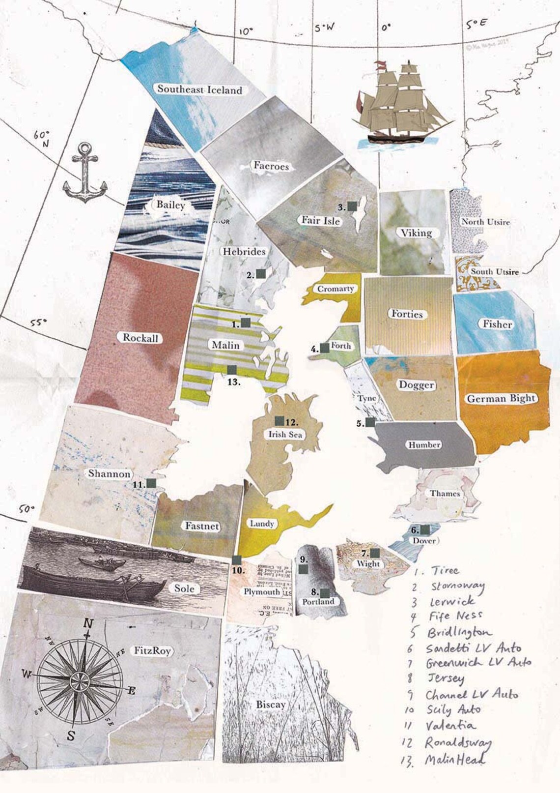 The Shipping Forecast, Print, Map Print, British Isles Print, Sea Print ...