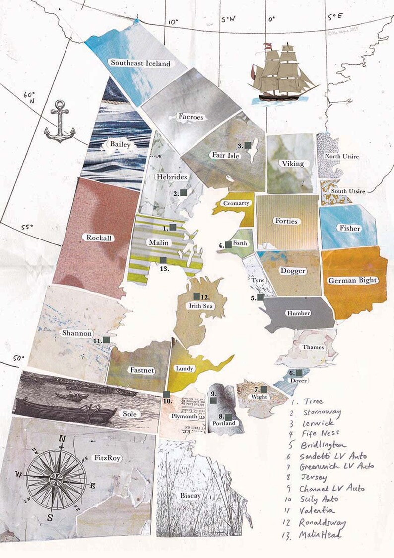 The Shipping Forecast Print Map Print British Isles Print - Etsy
