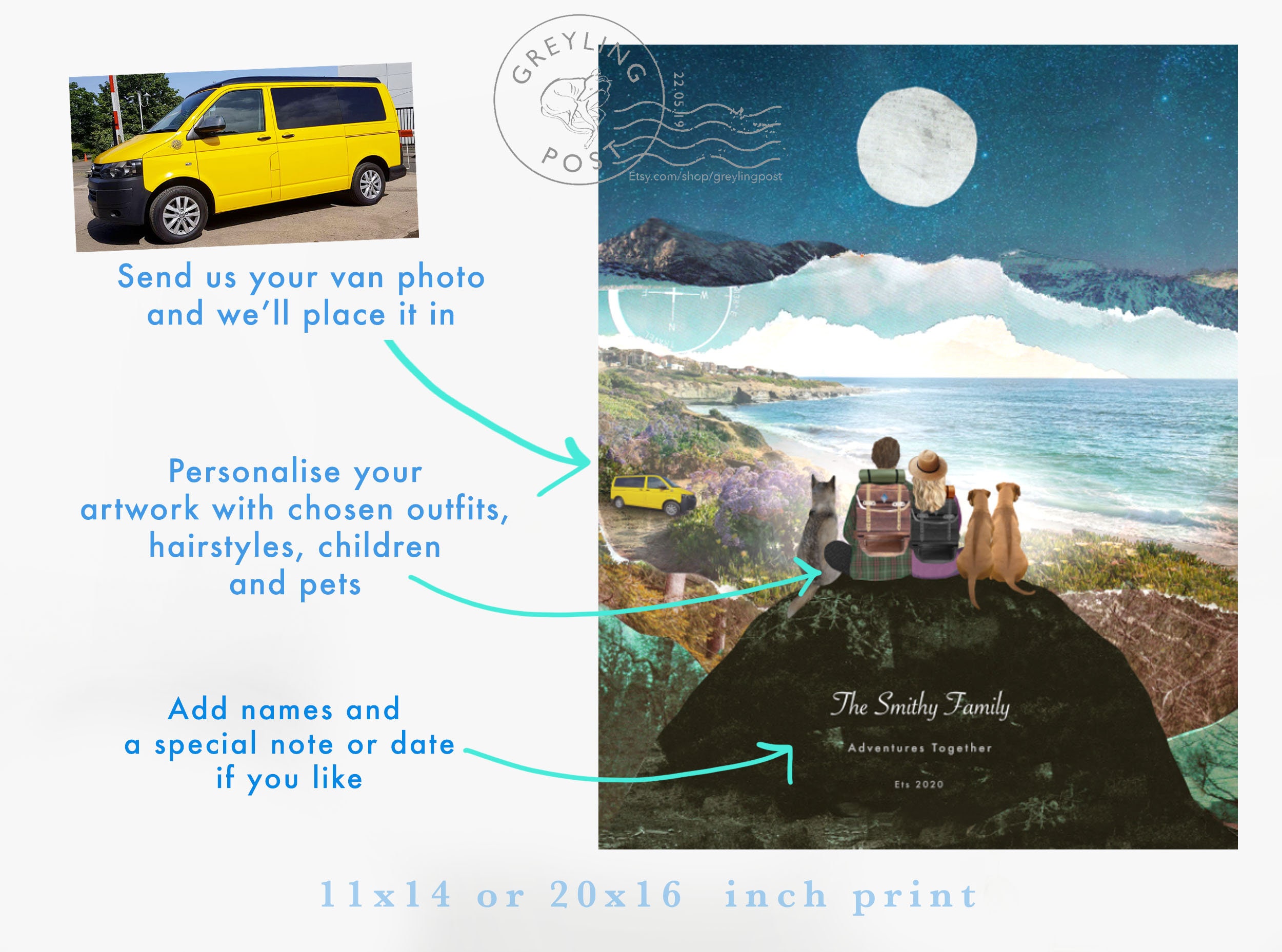 Custom CAMPER VAN Print, Camper Van Personalised Print, Van Lovers Gift ...