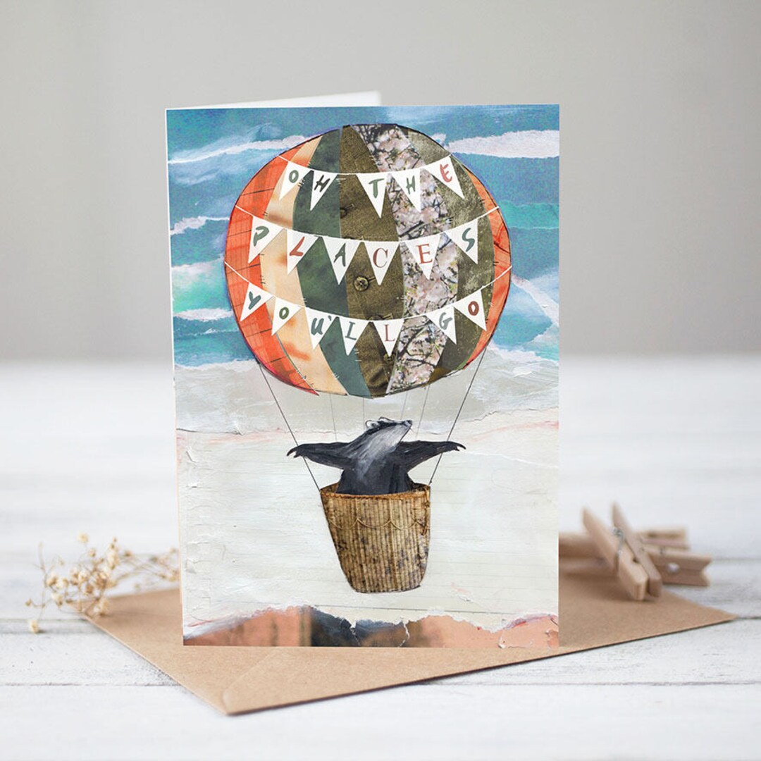 Oh the Places You'll Go, Badger Greetings Card, Hot Air Balloon, Badger ...