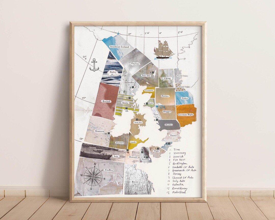 The Shipping Forecast, Print, Map Print, British Isles Print, Sea Print ...